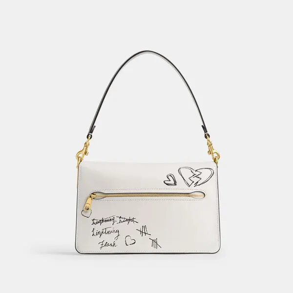 Coach Chain Tabby Shoulder Bag With Sketch Print - Brass/Chalk
